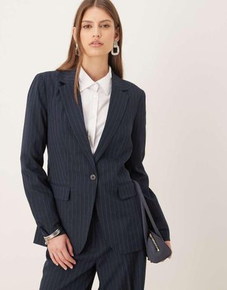 Vila Eleganter Blazer in Marineblau mit Nadelstreifen, Kombiteil