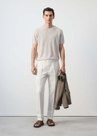 Mango T-shirt en maille m&eacute;lange coton et lin sable - Homme - XXL - MANGO MAN