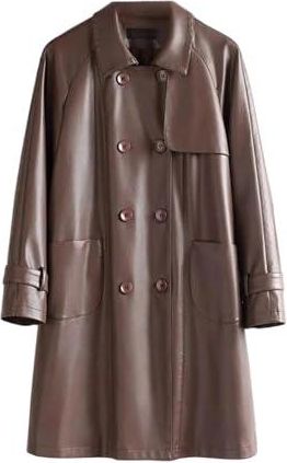 Generic Manteau Femme Noir Double Boutonnage - Automne Hiver L&acirc;che Long Cuir Trench Coat Outwear, 2, XL