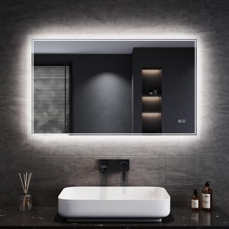 Sonni Badspiegel mit Beleuchtung 100x60 cm beschlagfrei Badezimmerspiegel mit Beleuchtung Lichtspiegel mit Touch-Schalter Wandspiegel IP44 Wandschalter