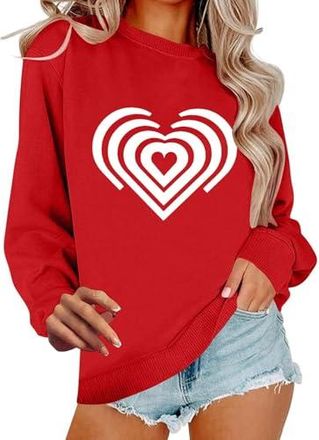 Generic Sweat-shirt romantique &agrave; manches longues pour femme - Coupe ample - Pull &agrave; manches longues - Pull d&eacute;contract&eacute; &agrave; col rond, rouge past&egrave;que, 3XL