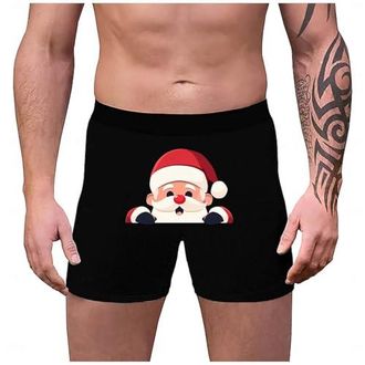 Generic Calecon Homme Noel Drole Personnalisé, sous-vêtements de la série Santa Print Shorts Comfort Fashion (Black,XXXL)