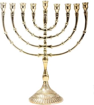 NKlaus Menorah 32cm hoch Hanukkah f&uuml;r Kerzen bis &Oslash; 1,2cm Kerzenleuchter gro&szlig; Gold 9er Kerzenst&auml;nder Messing Gold 2802