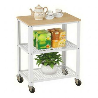 Relaxdays Relaxdays desserte cuisine 3 niveaux, aspect bois, roulante, maison/bureau, 77,5x60x40 cm, m&eacute;tal brun clair-blanc