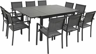 Happy Garden Salon de jardin extensible 10 places de 140/200cm en textil&egrave;ne gris - aluminium anthracite venezia - Happy Garden