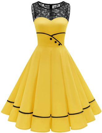 Bbonlinedress Rockabilly Kleider Damen festlich 50er Jahre Kleider Abendkleider elegant für Hochzeit gast Cocktailkleid Sommerkleid Yellow 3XL