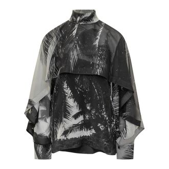 Ferragamo Palm-Print Seidenchiffon Cape Bluse - - Blouses & Shirts - Damen - Grau - S