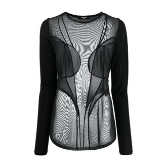Balmain Mesh Mix Bluse in Schwarz - - Tops - Damen - Schwarzk - S