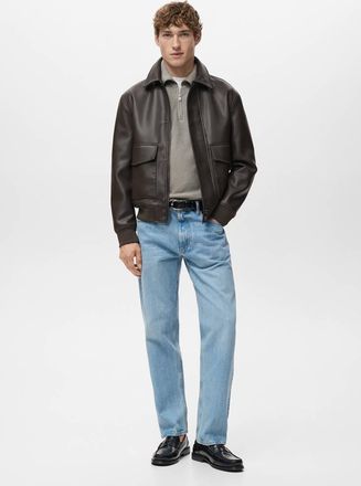 Mango Veste cuir synth&eacute;tique poches marron - Homme - S - MANGO MAN