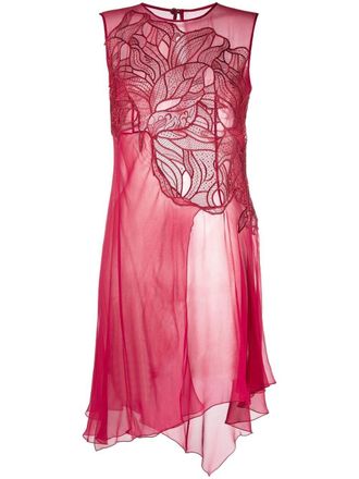 Alberta Ferretti blouse &eacute;vas&eacute;e &agrave; fleurs brod&eacute;es - Rouge