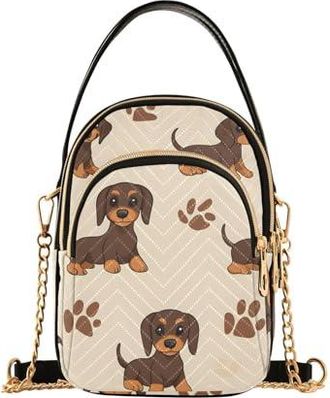 Mnsruu Sac à bandoulière pour femme motif teckel marron avec sangle réglable