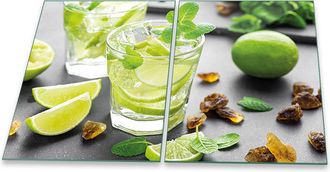 Decorwelt Herdabdeckplatte Abdeckung Ceranfeld Abdeckplatte Schneidebrett 2-Teilig 80x52 Lemon Grün Spritzschutz Glasplatte Ceranfeldabdeckung Schutz Herdschutz