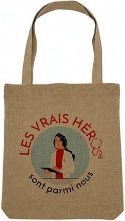 Fabulous Sac Shopping Tote Bag Aspect Lin - Les Vrais H&eacute;ros - Docteure M&eacute;tier M&eacute;decin Radiologue Sac de Courses Toile Epaisse 360g Beige Naturel Cabas Port&eacute; Ep