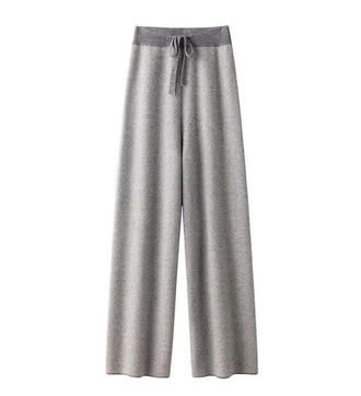 Generic Pantalon ample en tricot doux à jambes larges en laine pour femme, gris, L