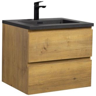 Badplaats Badezimmer Badm&ouml;bel-Set Angela 60 cm - Schwarzes Waschbecken - e