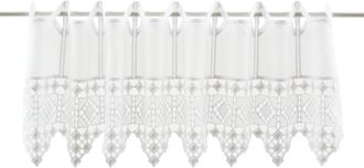 Florentina Footwear Scheibengardine gehäkelter Abschluß 20 cm hoch Weiß - Wunschbreite frei wählbar durch gekaufte Menge in 16 cm Schritten - Meterware