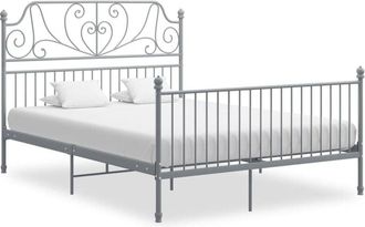 vidaXL Vidaxl - Cadre de lit m&eacute;tal gris 160x200 cm - Construction robuste en m&eacute;tal enduit - Lattes solides pour un soutien optimal - Assemblage requis