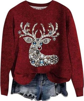 Generic Pull de Noël pour femme - Pull de Noël amusant et moche - Imprimé graphique festif - Manches longues - Style décontracté - Fêtes de vacances - Confort