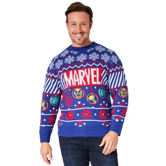 MARVEL Weihnachtspullover Herren, Warmer Winter Pullover - Geschenk für Männer und Jungen (Blau, XL)