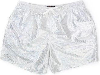 Generic HUIWDP Beach Board Homme Short de Bain Hommes Maillots de Bain Argent Brillant Surf Trunks Boxers Faux Cuir Beachwear Gymwear, Blanc argent&eacute;, XXL