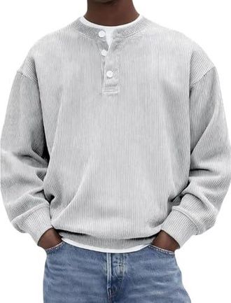 Generic Sweat-shirt uni l&eacute;ger pour homme - Couleur unie - Velours c&ocirc;tel&eacute; - Pull sans capuche - Pour entra&icirc;nement int&eacute;rieur et ext&eacute;rieur, blanc, 4XL