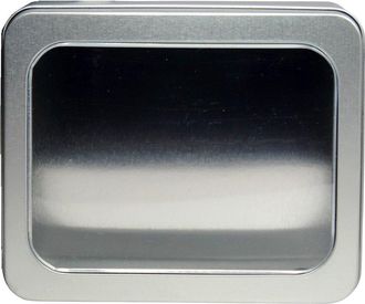 mikken Art 1 x Vorratsdose mit Sichtfenster, eckige Metalldose aus Weissblech mit St&uuml;lp-Deckel