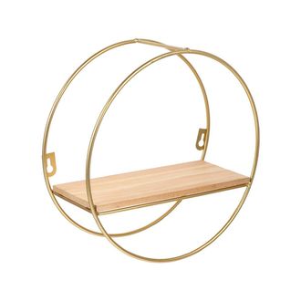 Cabilock SEWACC Nordisches Wandregal Rund aus Eisen und Holz Goldfarbenes Schwebendes Aufbewahrungsregal f&uuml;r Wohnzimmer Bad Schlafzimmer B&uuml;ro und Caf&eacute;