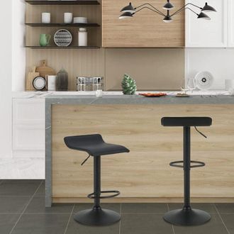 Woltu Barhocker 2er Set Barstuhl Tresenhocker Bistrohocker Designer Hocker, höhenverstellbar drehbar, Kunstleder Stahl, Schwarz - Woltu
