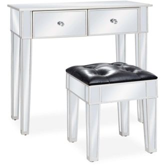 vidaXL Verspiegelter Schminktisch mit Hocker mdf und Glas Vidaxl