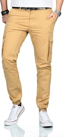 Alessandro Salvarini Herren Designer Cargo Stoff Hose Cargohose Regular Slim [AS-260-Beige-W30-L34]