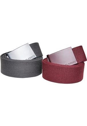 Urban Classics Ceinture en Toile à Boucle colorée-Lot de 2, Bordeaux, Small-Medium Mixte