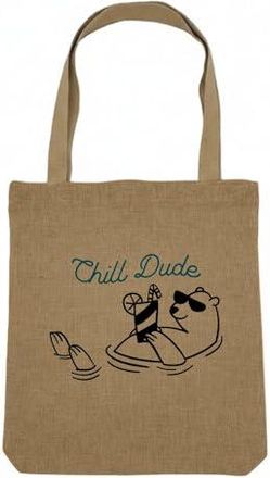 Fabulous Sac Shopping Tote Bag Aspect Lin - Chill Dude Ours Tranquille Enfant Soleil - Sac de Courses Toile Epaisse 360g Beige Naturel Cabas Port&eacute; Epaule Solid
