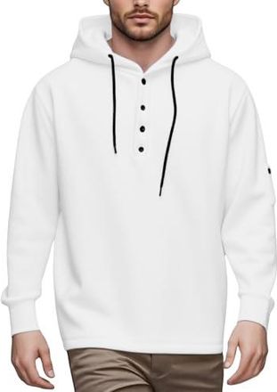 Generic Lightweigh Sweat à capuche uni pour homme 2026 Printemps 2026 Pull fin à quart de bouton avec sweat-shirt à manches longues et épaules tombantes Haut 