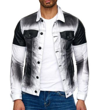 Kingz Jeansjacke Herren Biker Jeansjacke im Batik-Look