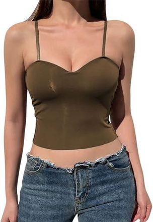 Generic Haut au crochet pour femme - Bustier push-up basique lisse - Pour club de f&ecirc;te - Noir - Bustier &agrave; bretelles spaghetti - Pour sortir, minceur, bustier,