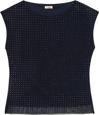 Oltre Femme, Tops, Bleu, Taille: 46 FR Top en tulle avec clous