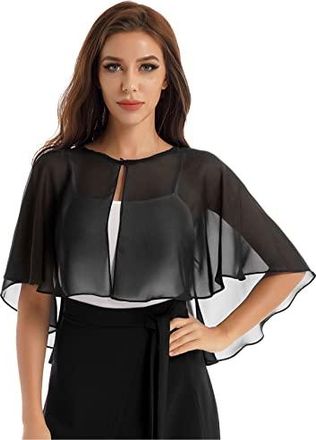 TiaoBug Femme Boléro Dentelle Mousseline Cardigan Soirée Cérémonie Mariage Cape Broderie Fleur Haut Danse Bal Châle Écharpe Veste Top Noir B Taille Unique