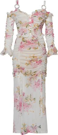 Alessandra Rich robe longue fronc&eacute;e &agrave; fleurs - Blanc