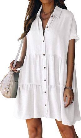 Bsubseach Strand Coverups f&uuml;r Frauen Button Down Kleid Badeanzug Cover Up Resort Freizeitkleidung Urlaubs Outfit Wei&szlig; M