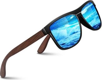 CGID Lunettes de Soleil Polarisées pour Homme et Femmes, Lunettes de Soleil en Bois, 100% anti UV400 M07