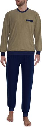 G&ouml;tzburg Herren Pyjama Lang - Frottee Schlafanzug braun aus 100% Baumwolle mit B&uuml;ndchen, Brusttasche und Seitentaschen 50