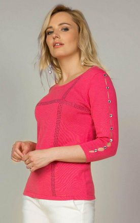 Passioni 3/4 Arm-Pullover mit Glitzerstreifen, Schlitz&ouml;ffnungen am Arm