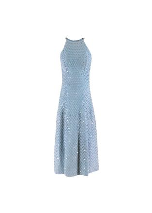 Patricia Viera Blue Suede Sequin Embellished Sleeveless Dress Size S
