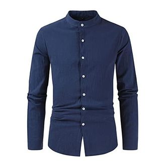 Generic ofeirhz Chemise pour homme &agrave; manches longues et col rond en coton boutonn&eacute;e pour le printemps et lautomne - Chemise d&eacute;contract&eacute;e intelligente douce et