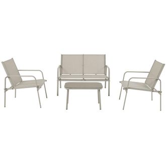 DRAWER Salon de jardin 4 places en m&eacute;tal et textil&egrave;ne - Beige - Kallia