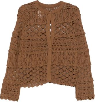 Semicouture Femme, Pulls, Beige, Taille: 42 FR Crochet Knit Cardigan