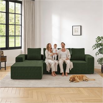 Generic L-f&ouml;rmiges Ecksofa, modernes Cord-Ecksofa, orthop&auml;discher Komfort, robust und langlebig, pflegeleicht, for Wohnzimmer und Schlafzimmer(Vert)