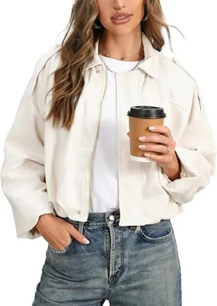 Generic Veste courte en daim synth&eacute;tique pour femme - Style d&eacute;contract&eacute; et l&eacute;ger - Pour lautomne et lhiver - V&ecirc;tements dext&eacute;rieur tendance, beige, XL