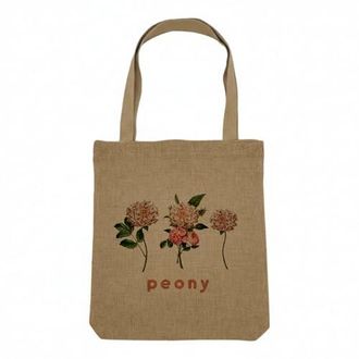 Fabulous Sac Shopping Tote Bag Aspect Lin - Peony Flowers Watercolour Chic Garden Love - Sac de Courses Toile Epaisse 360g Beige Naturel Cabas Port&eacute; Epaule Sol