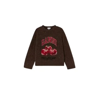 Ganni Femme, Pulls, Brun, Taille: 36 FR Pull oversize en alpaga bross&eacute; graphique